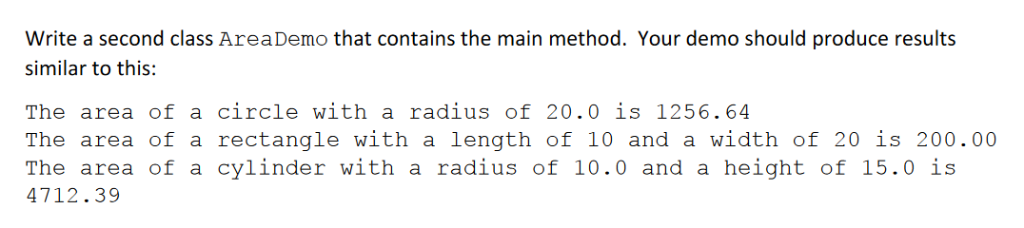 Solved 1 Area Class Write Class Three Overloaded Static Methods Calculating Areas Following 
