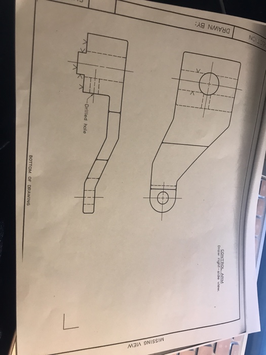 Solved Draw right-side view Drilled hole BOTTOM OF DRAWING | Chegg.com