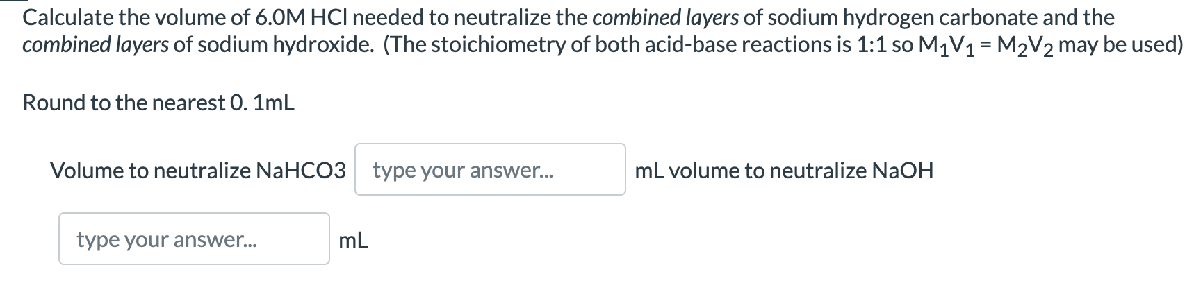 Solved Calculate the volume of 6.0M HCI needed to neutralize | Chegg.com