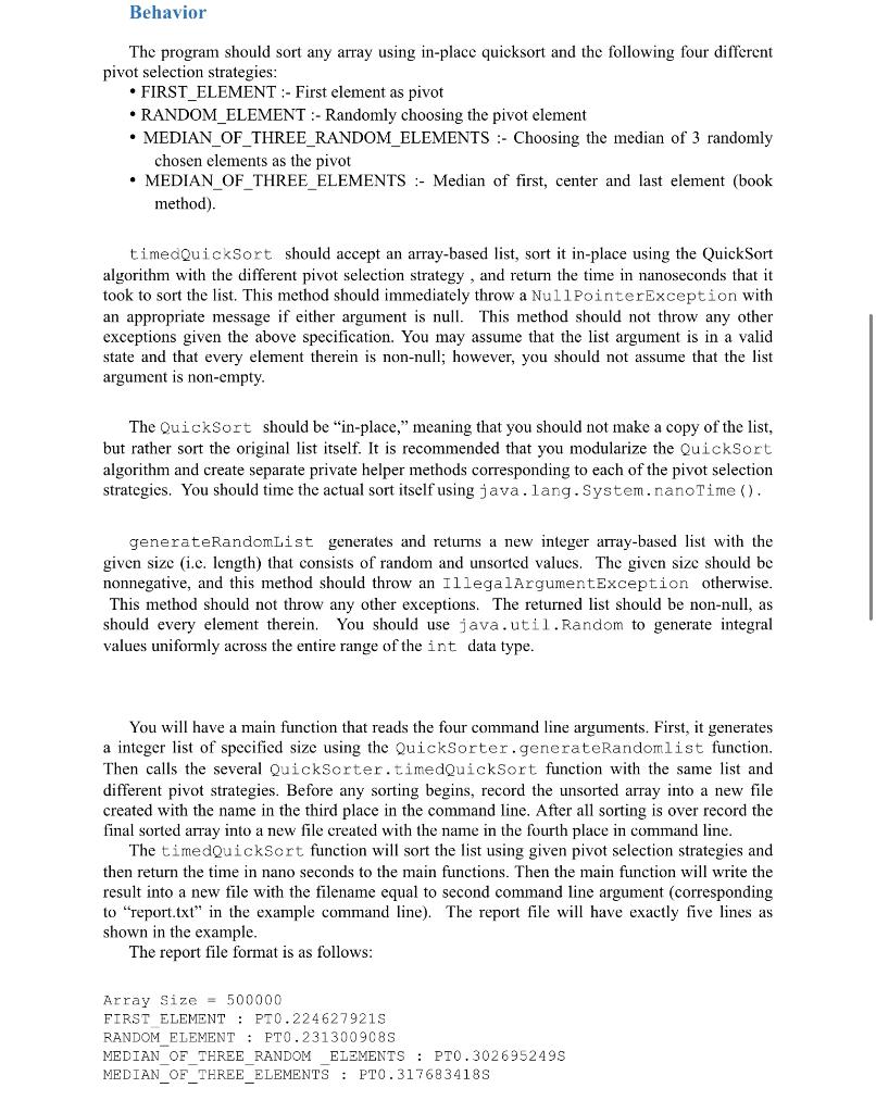 Solved Project 3 QuickSort The task of this project is to | Chegg.com