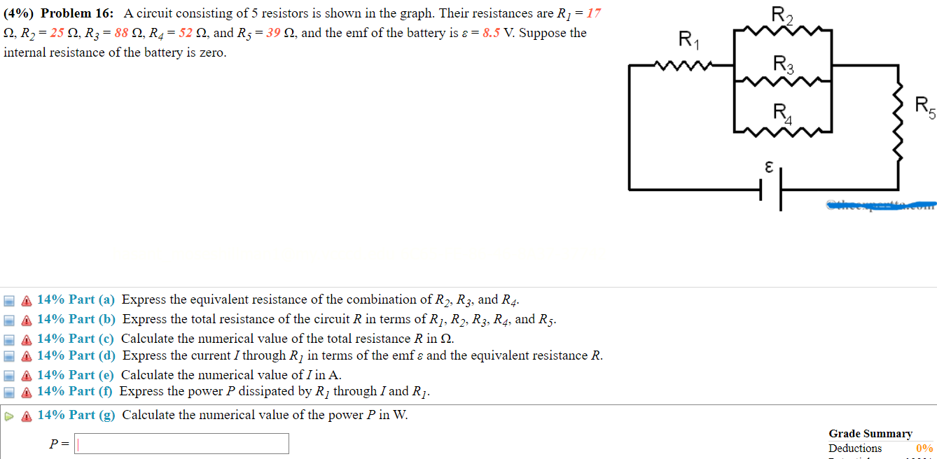 Solved (4\%) Problem 16: A circuit consisting of 5 resistors | Chegg.com