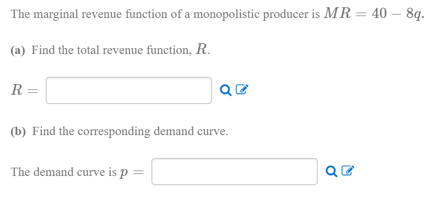 Solved The marginal revenue function of a monopolistic | Chegg.com