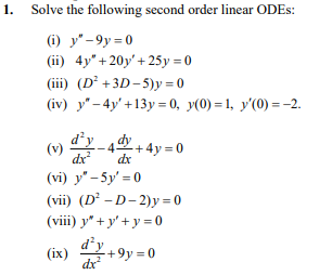Solved Solve the following second order linear ODEs: (i) | Chegg.com