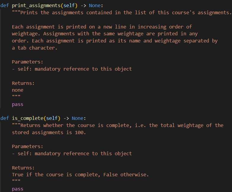Solved Hef remove_assignment(self, assignment: str) → bool: | Chegg.com