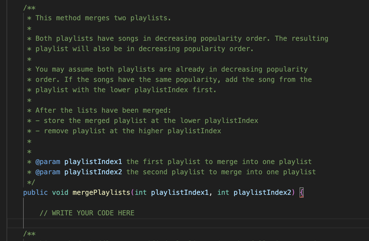 Solved /** * This method merges two playlists. * Both | Chegg.com