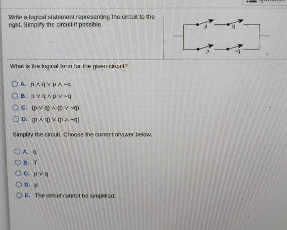 Solved Write a logical statement representing the circuit to | Chegg.com