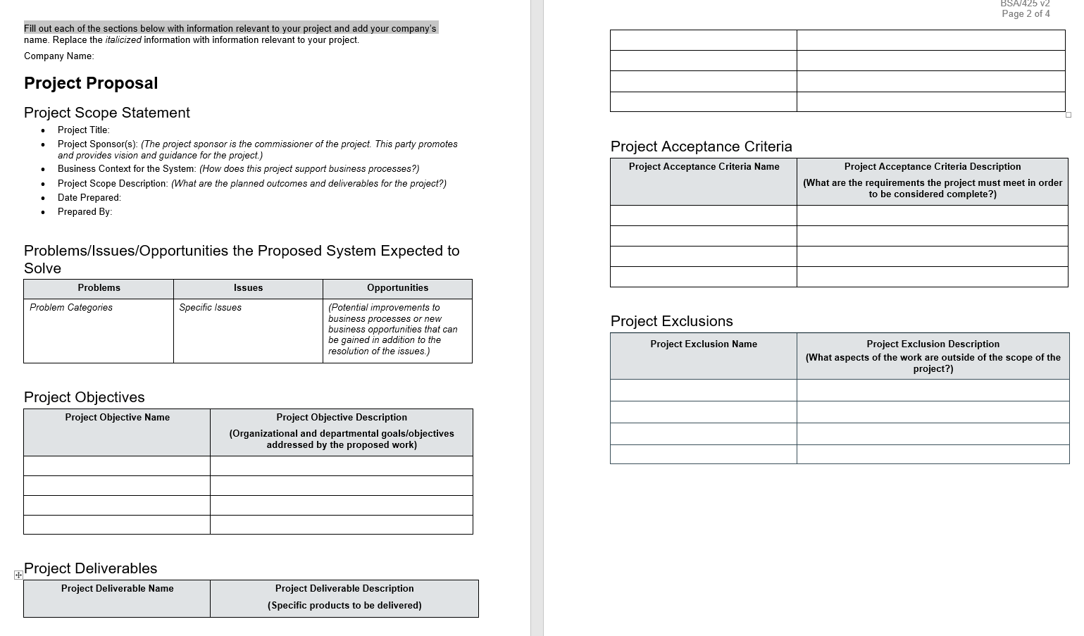 BSA/425 v2 Page 2 of 4 Fill out each of the sections | Chegg.com