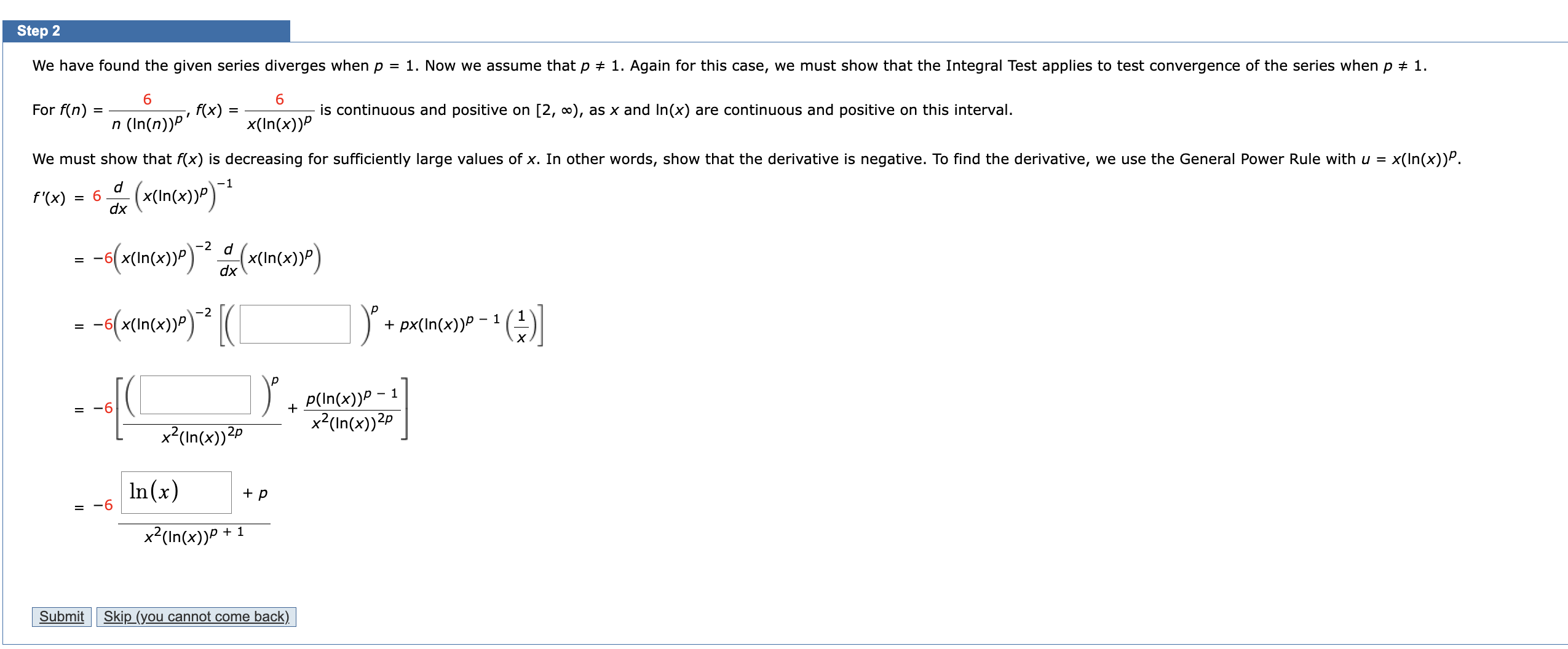 For f(n)=n(ln(n))p6,f(x)=x(ln(x))p6 is continuous and | Chegg.com
