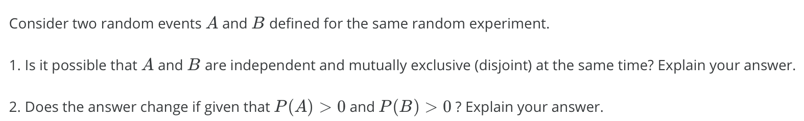 Solved Consider two random events A and B defined for the | Chegg.com