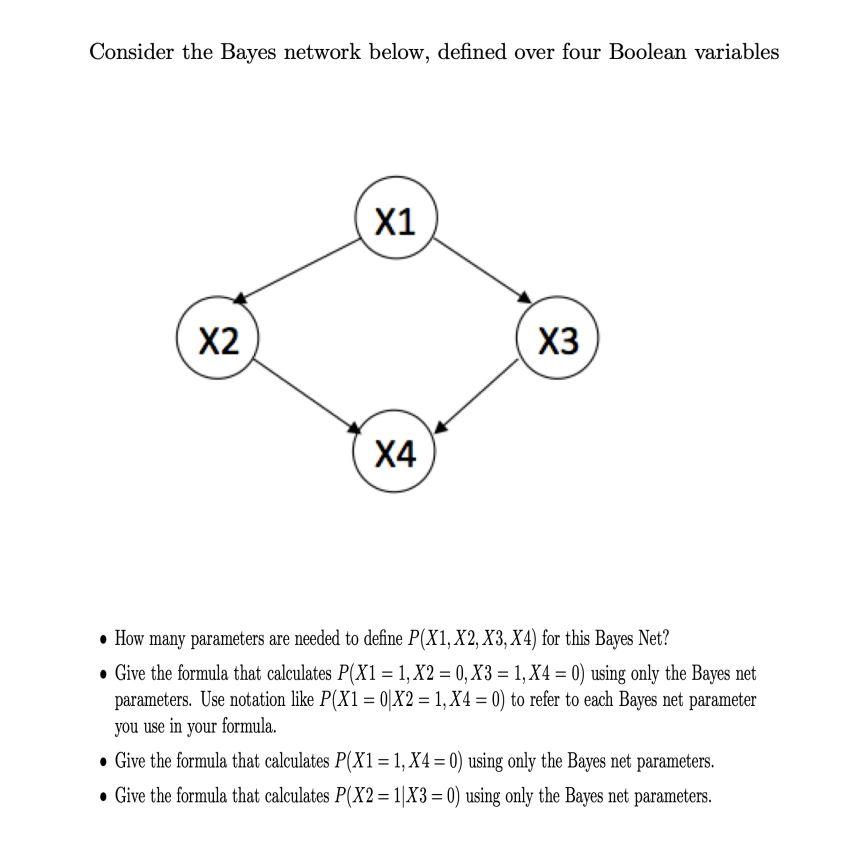Solved Consider the Bayes network below, defined over four | Chegg.com
