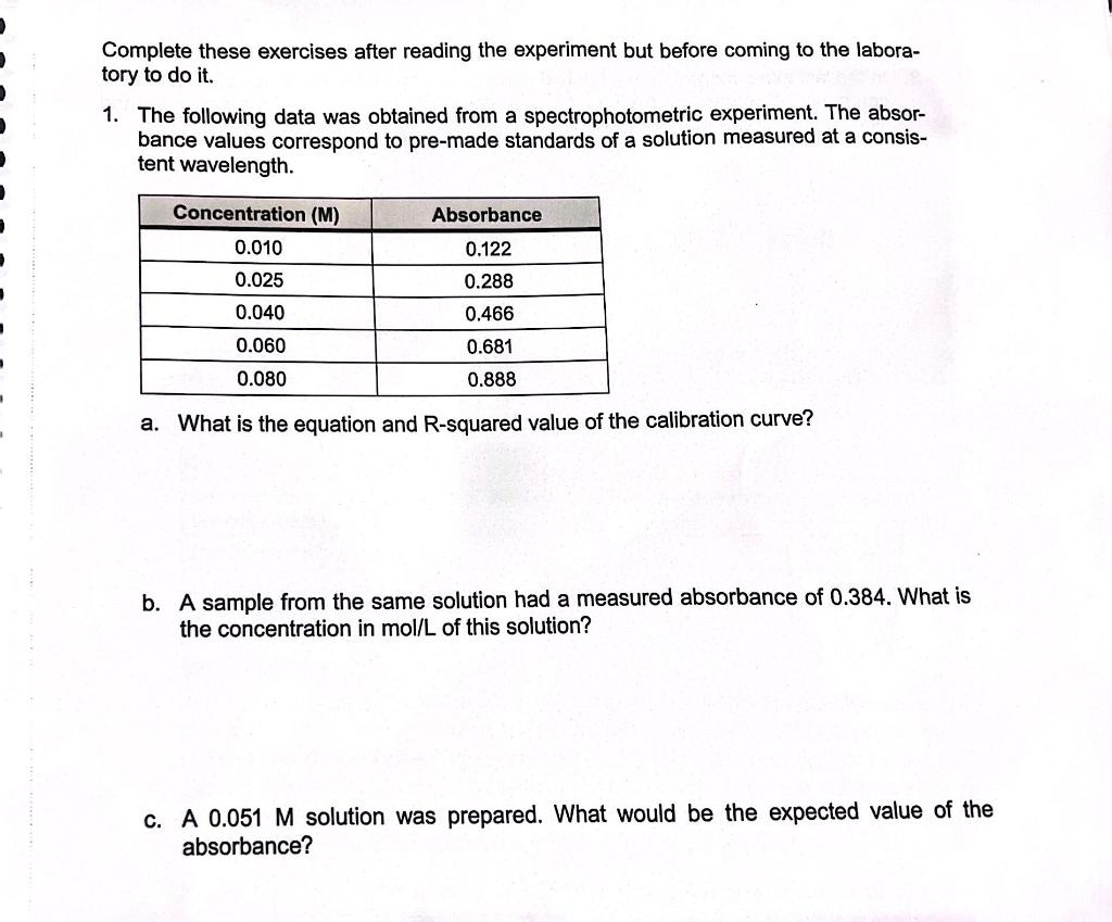 Solved Complete these exercises after reading the experiment | Chegg.com