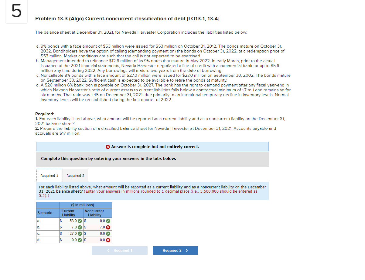 Solved 5 Problem 13-3 (Algo) Current-noncurrent | Chegg.com