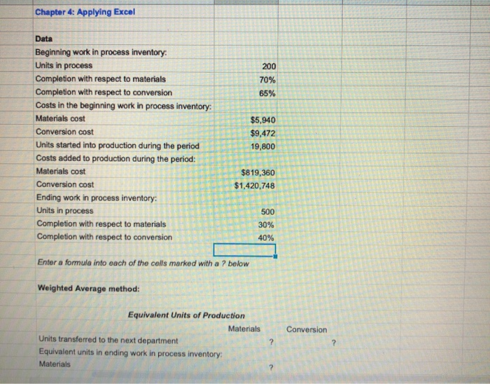 Solved Chapter 4: Applying Excel Data Beginning work in | Chegg.com