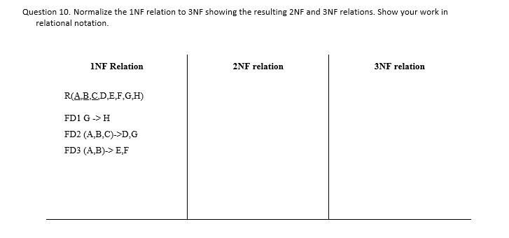 Solved Question 10. Normalize the 1NF relation to 3NF | Chegg.com