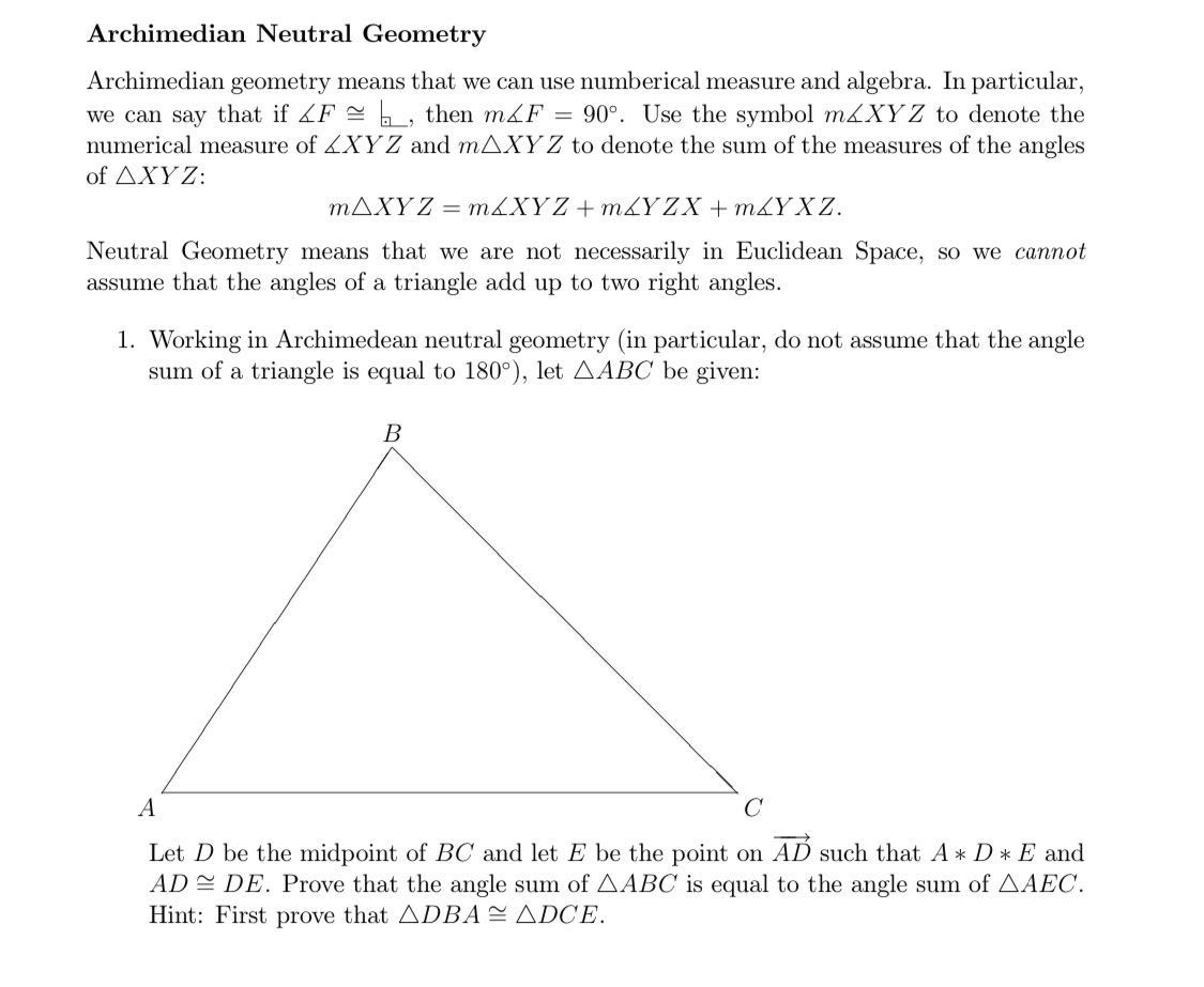 Solved Archimedian Neutral Geometry Archimedian geometry | Chegg.com
