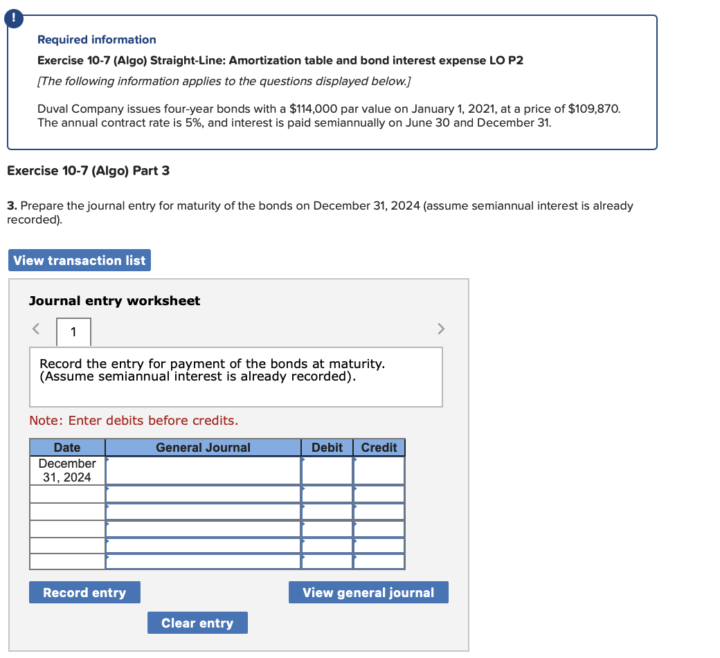 Solved Required information Exercise 10-7 (Algo) | Chegg.com