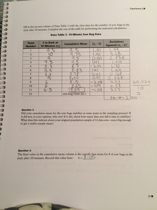 Solved Fill in the second of Data Table 3 with the class | Chegg.com