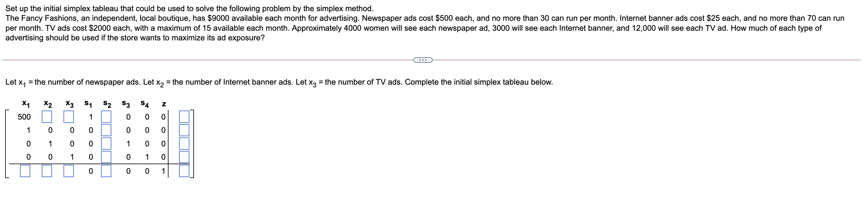 Solved Set up the initial simplex tableau that could be used | Chegg.com