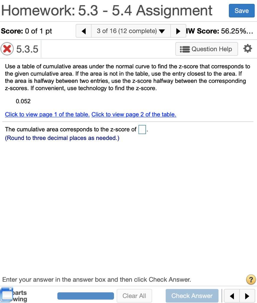 Solved Homework: 5.3 - 5.4 Assignment Save Score: 0 of 1 pt | Chegg.com