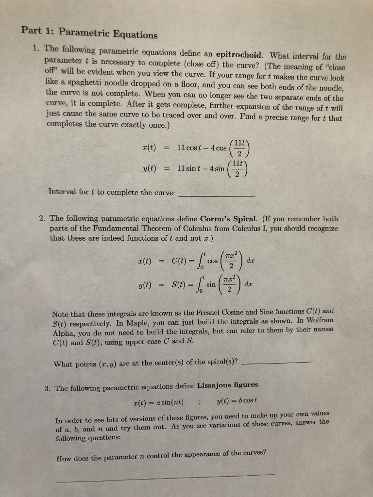 Solved Calc 2, parametric equations. Please show work with | Chegg.com