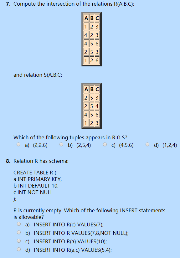 Solved 7. Compute the intersection of the relations | Chegg.com