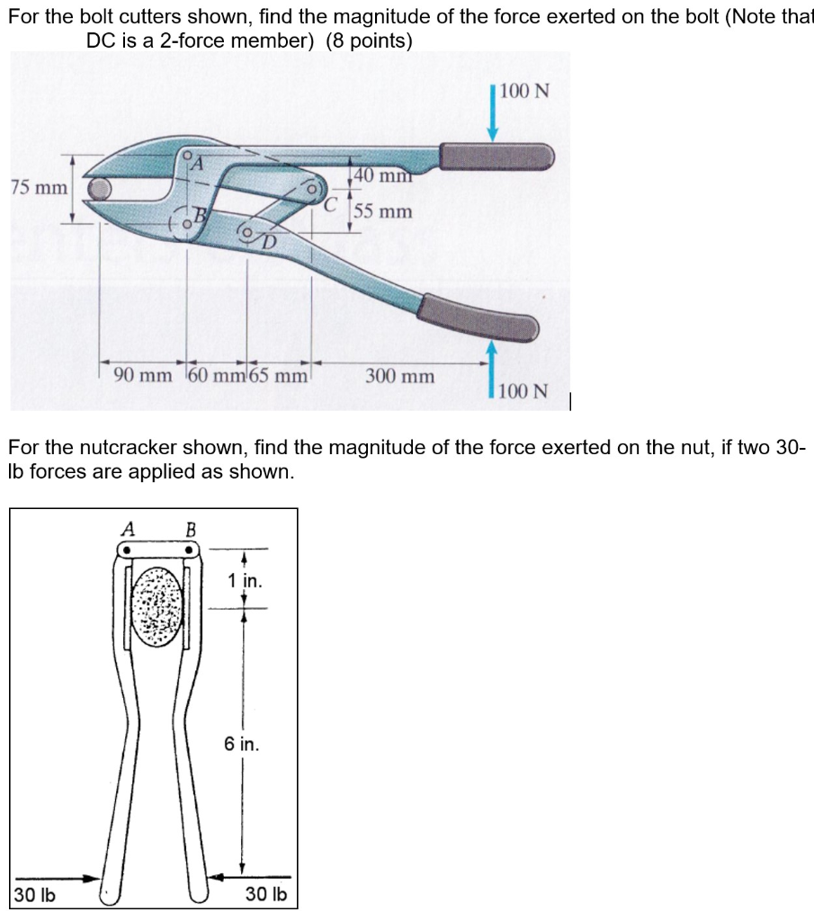 Solved For the bolt cutters shown, find the magnitude of the | Chegg.com