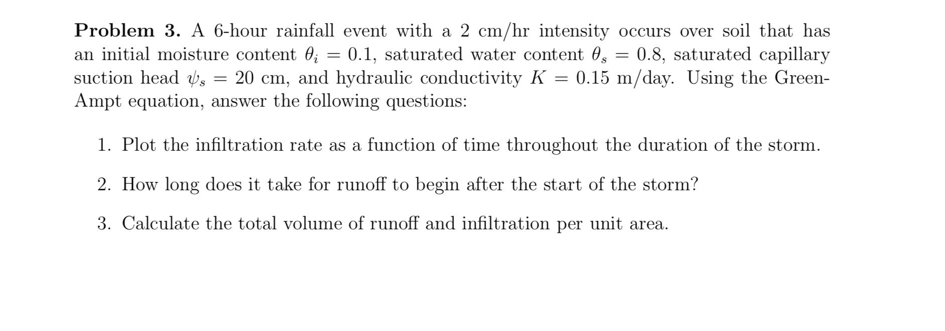 Solved Problem 3. A 6-hour rainfall event with a 2 cm/hr | Chegg.com