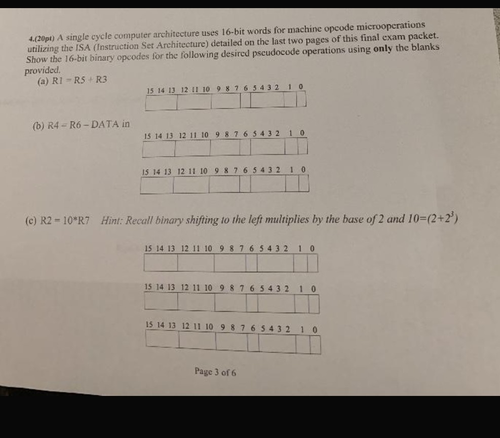 4.(20pt) A single cycle computer architecture uses | Chegg.com