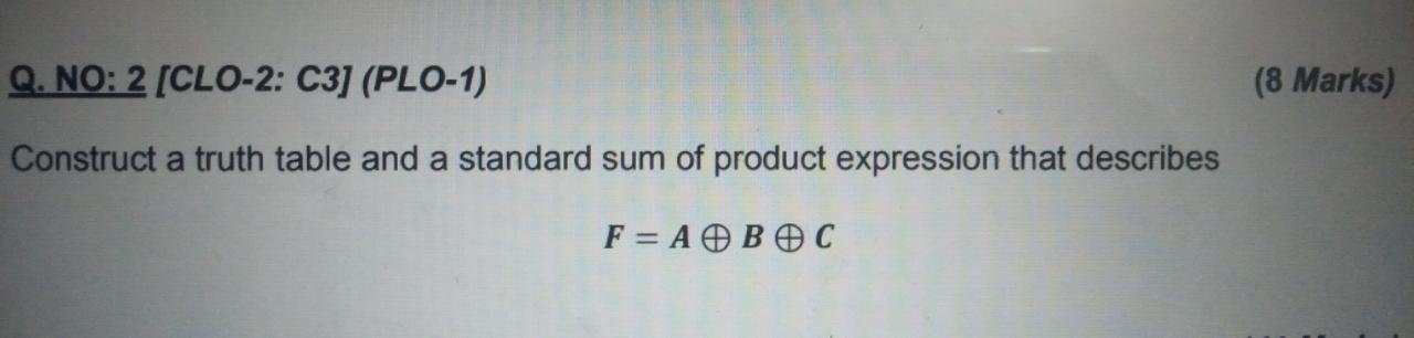 Solved Q. NO: 2 [CLO-2: C3] (PLO-1) Construct a truth table | Chegg.com