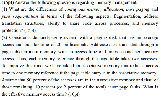 Solved (25pt) Answer the following questions regarding | Chegg.com