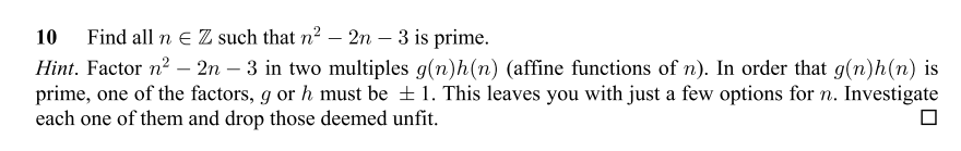 Solved 10 Find all n e Z such that n2 – 2n – 3 is prime. | Chegg.com