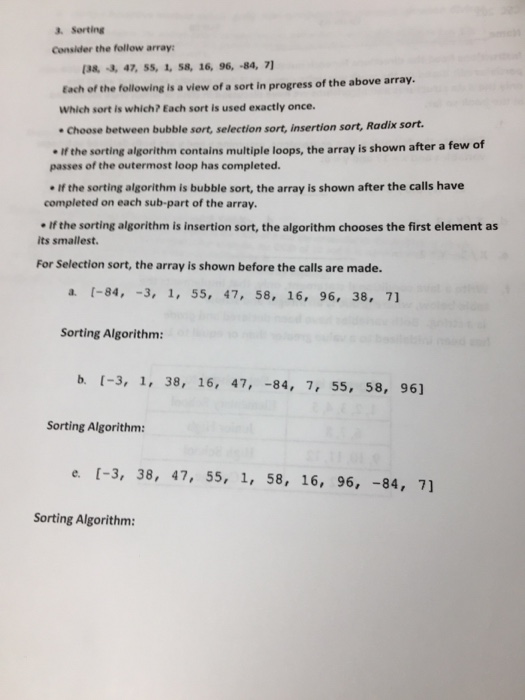 Solved a Sorting Consider the follow array (38 3, 47, ss, 1, | Chegg.com