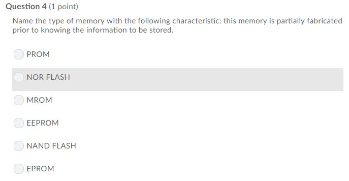 Solved Question 1 (1 point) Saved Name the type of memory | Chegg.com