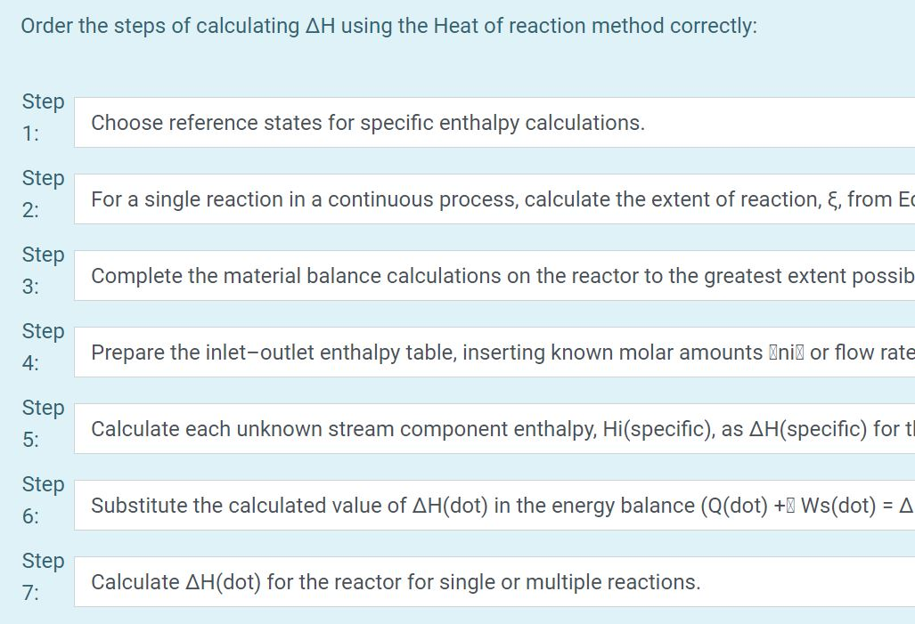 Solved Order the steps of calculating AH using the Heat of | Chegg.com