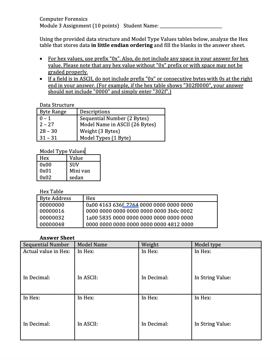 Computer Forensics Module 3 Assignment (10 points) | Chegg.com