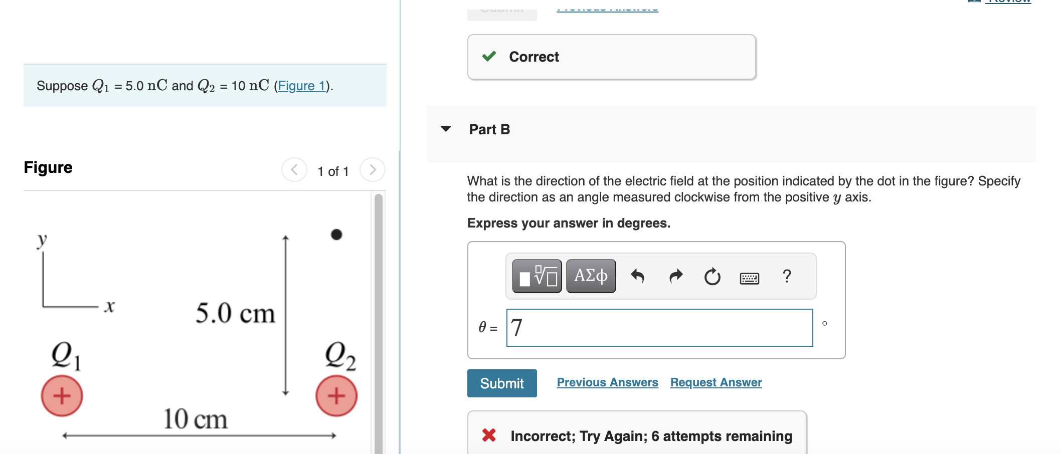 Solved Suppose Q1=5.0nC and Q2=10nC Part B Figure 1 of 1 | Chegg.com