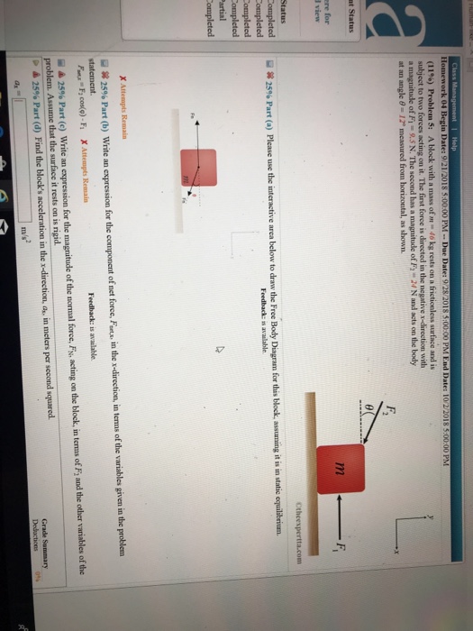 Solved (11%) Problem 5: A block with a mass of nt " 46 kg | Chegg.com