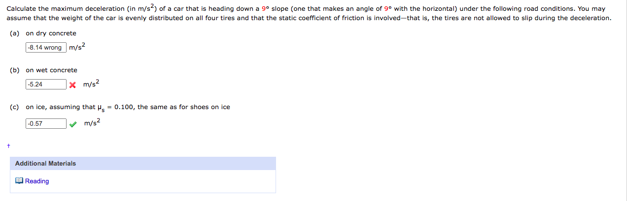 Solved Calculate The Maximum Deceleration In M S2 Of A Car