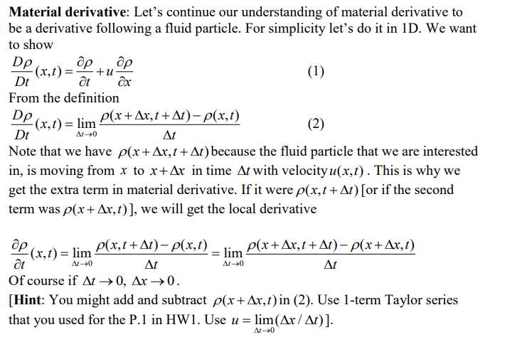 Solved Material derivative: Let's continue our understanding | Chegg.com