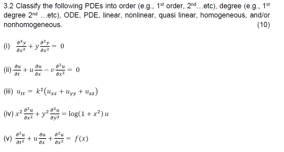Solved 3.2 Classify the following PDEs into order (e.g., 1st | Chegg.com