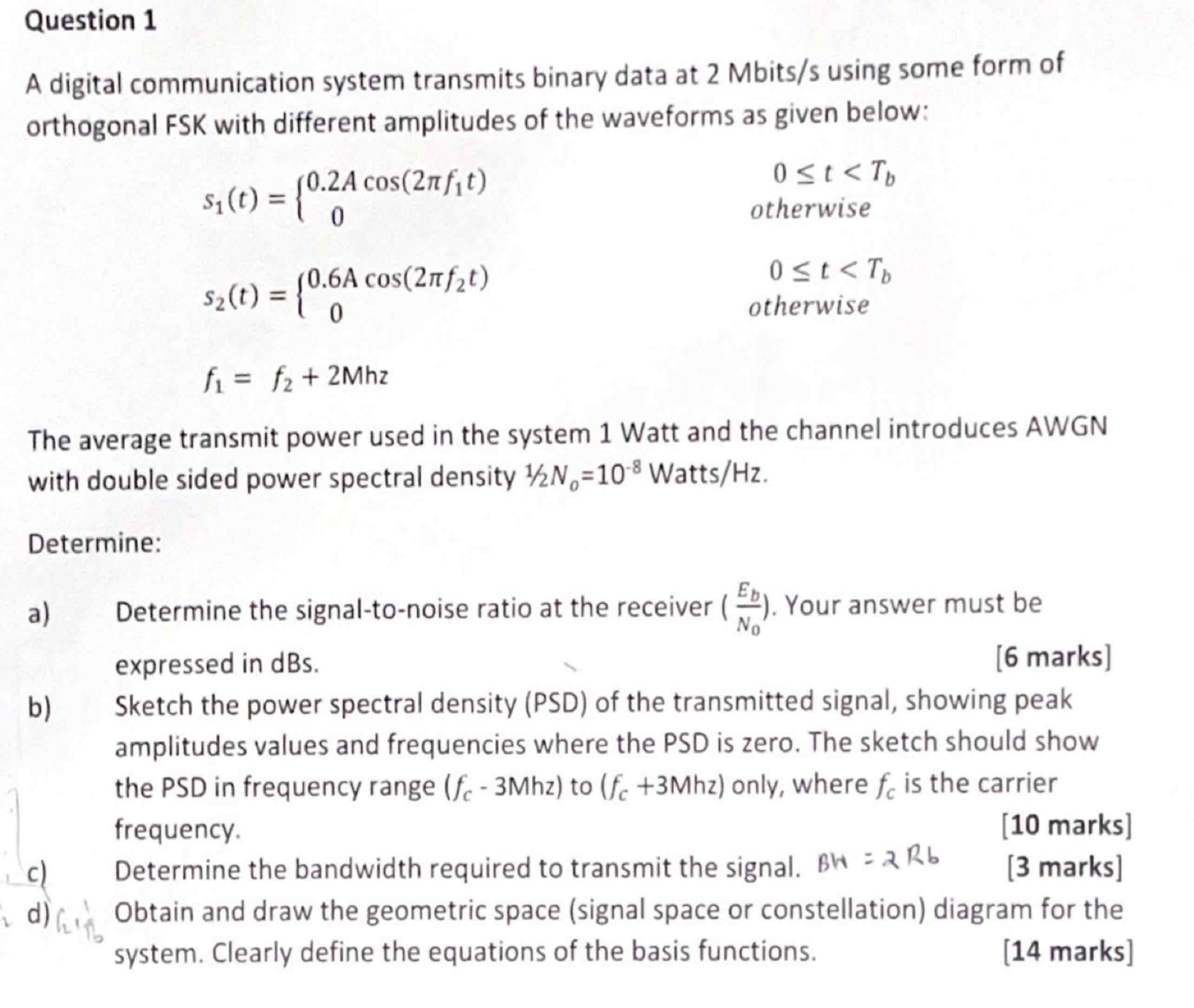 Question 1A digital communication system transmits | Chegg.com