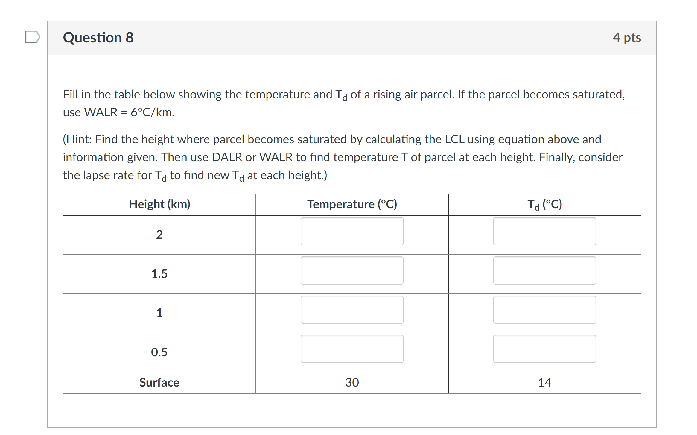 Fill in the table below showing the temperature and | Chegg.com