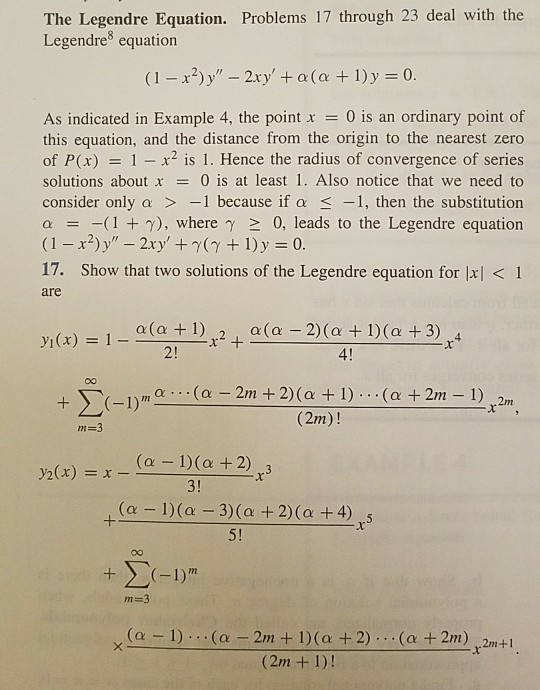 The Legendre Equation. Problems 17 through 23 deal | Chegg.com