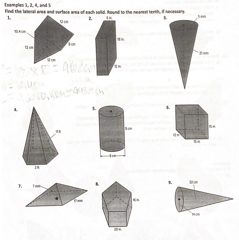 Solved Examples 1,2,4, and 5 Find the lateral area and | Chegg.com