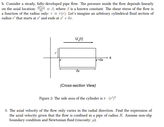 Solved b. Consider a steady, fully-developed pipe flow. The | Chegg.com
