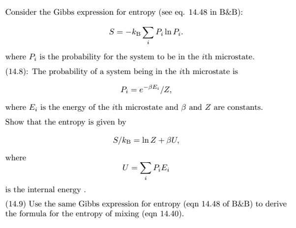 Solved Consider the Gibbs expression for entropy (see eq. | Chegg.com
