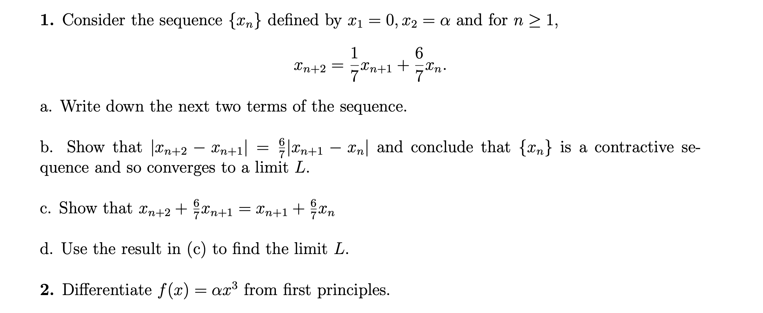 Solved Consider the sequence {xn} ﻿defined by x1=0,x2=α ﻿and | Chegg.com