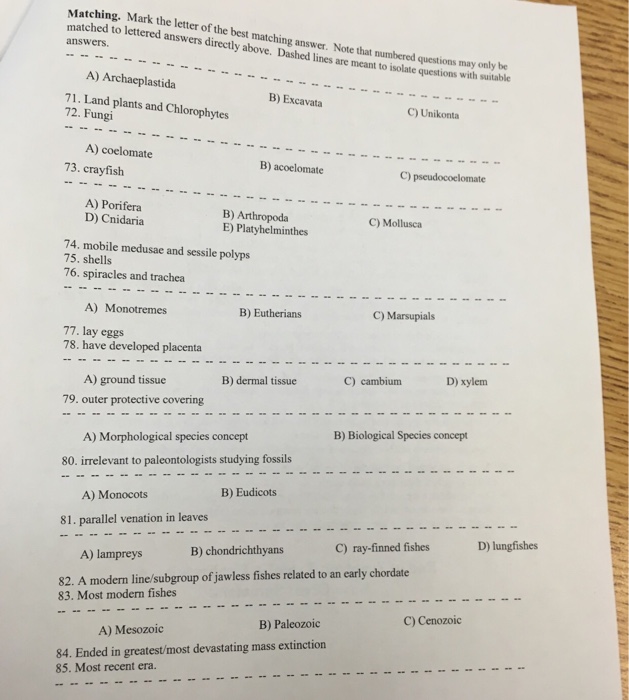 Solved Matching. Mark the letter of the best matching | Chegg.com