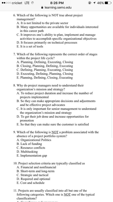 Solved Which of the following is NOT true about project | Chegg.com