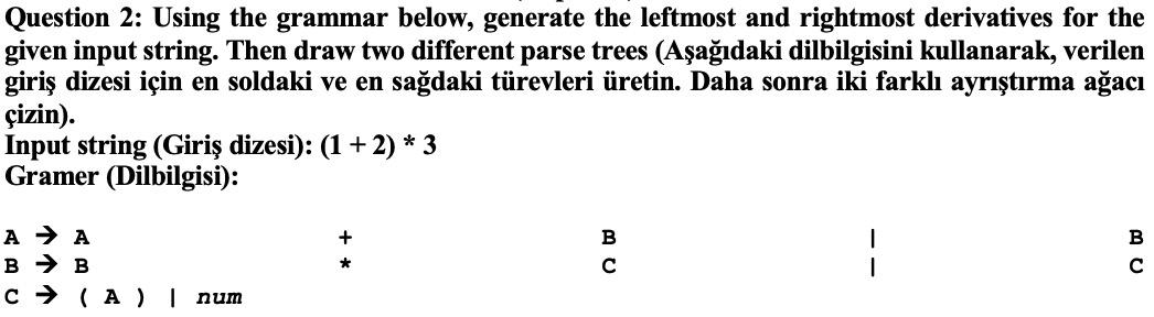 Solved Question 2: Using the grammar below, generate the | Chegg.com